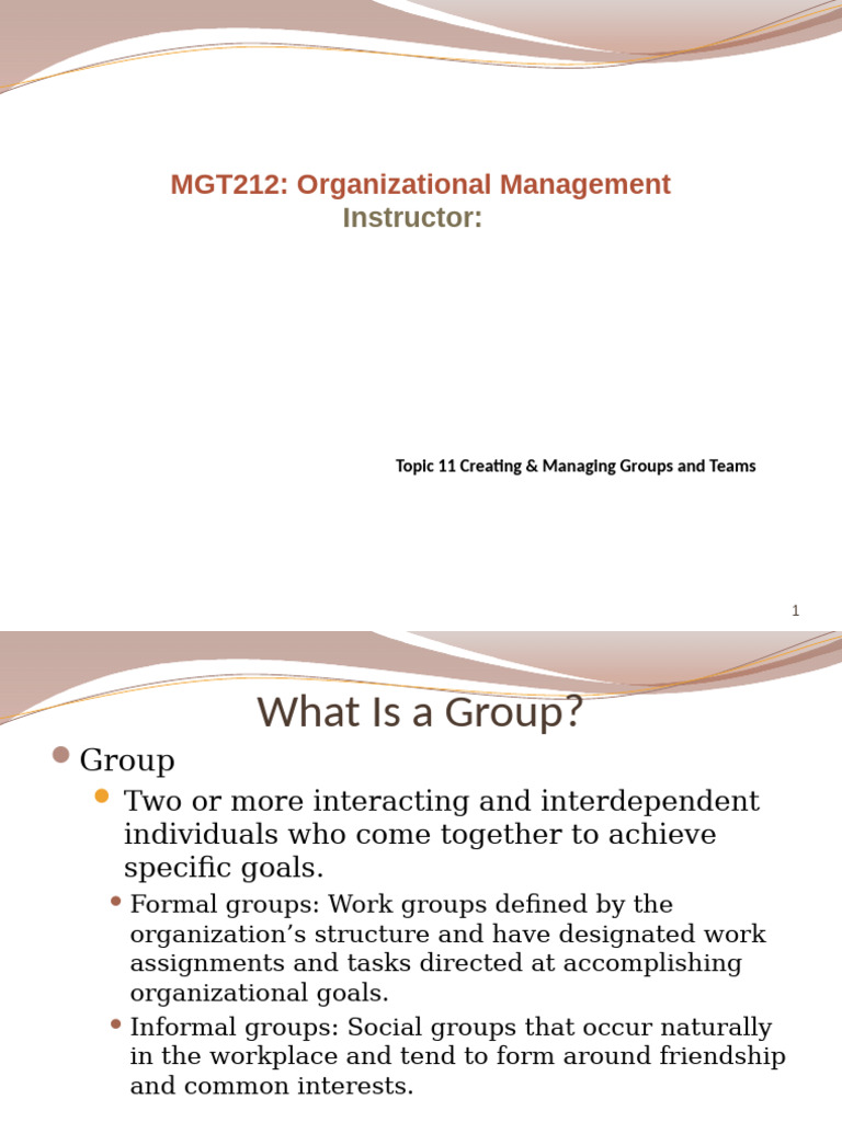 Topic 11 Creating & Managing Groups and Teams | PDF | Psychology ...