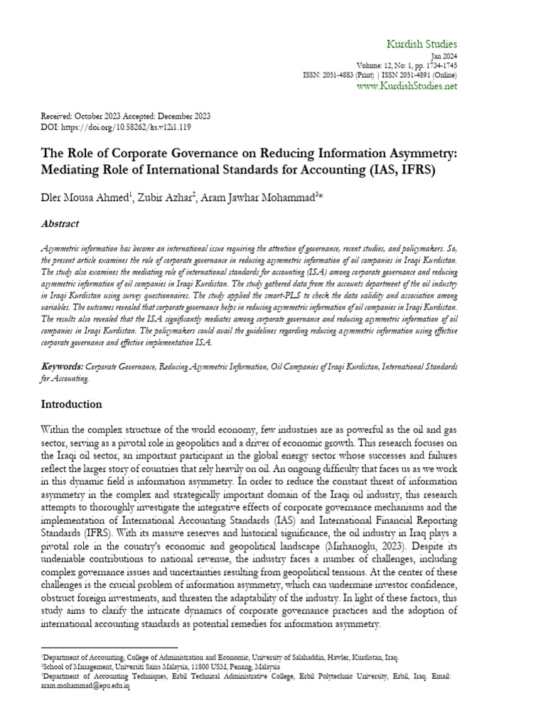 The Roleof Corporate Governanceon Reducing Information Asymmetry Mediating Roleof International ...