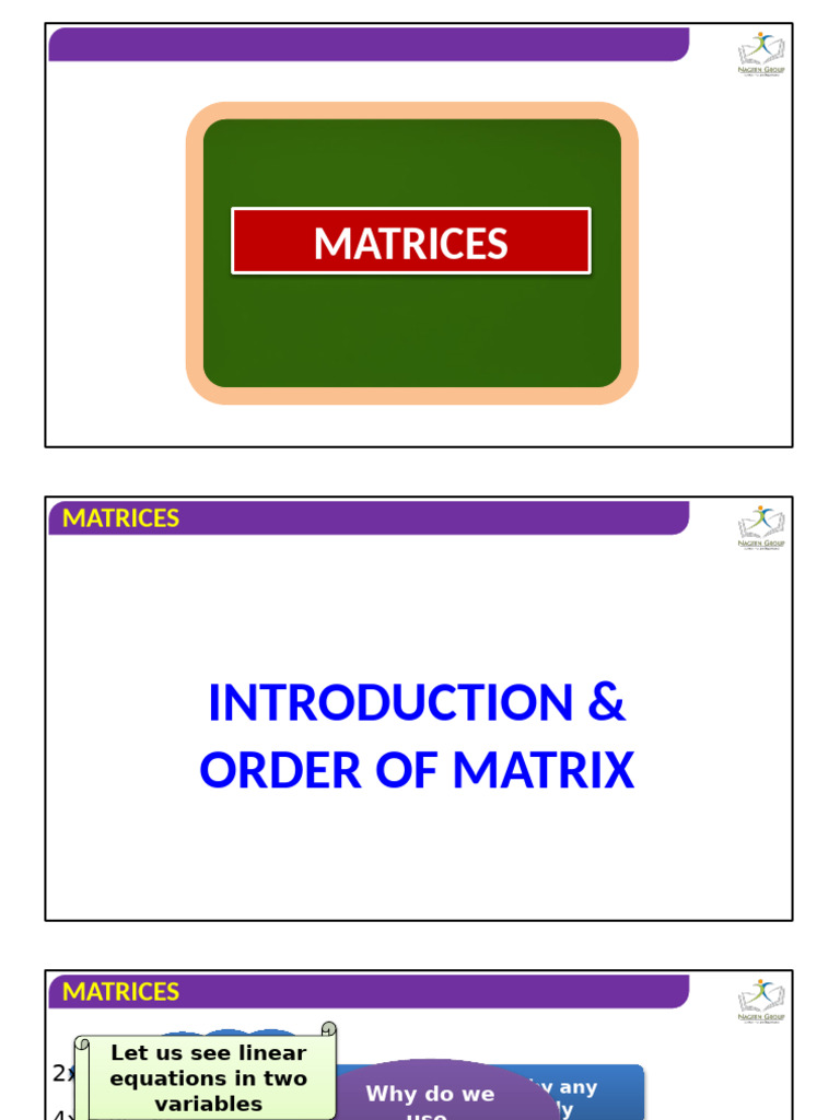 Class 12 Maths 1 Matrices Introduction, Order of Matrix Up To Scalar | PDF | Matrix (Mathematics ...