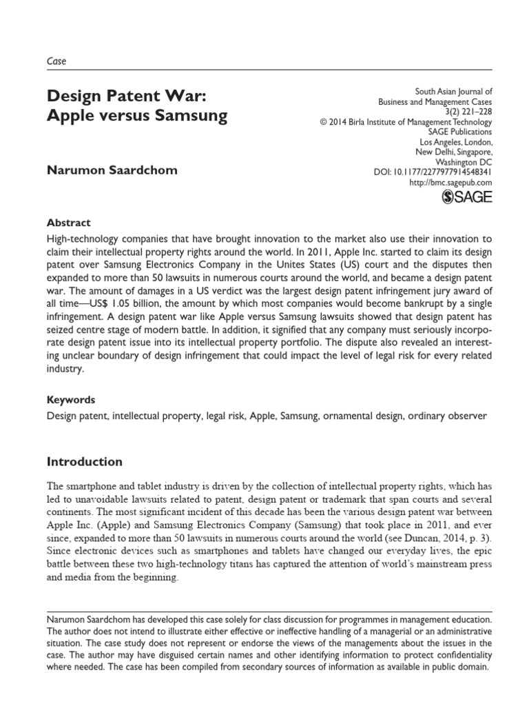 Design Patent War Apple Versus Samsung | PDF | Design Patent