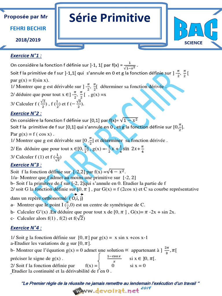 Exercices de Primitives pour le Bac | PDF | Analyse mathématique ...