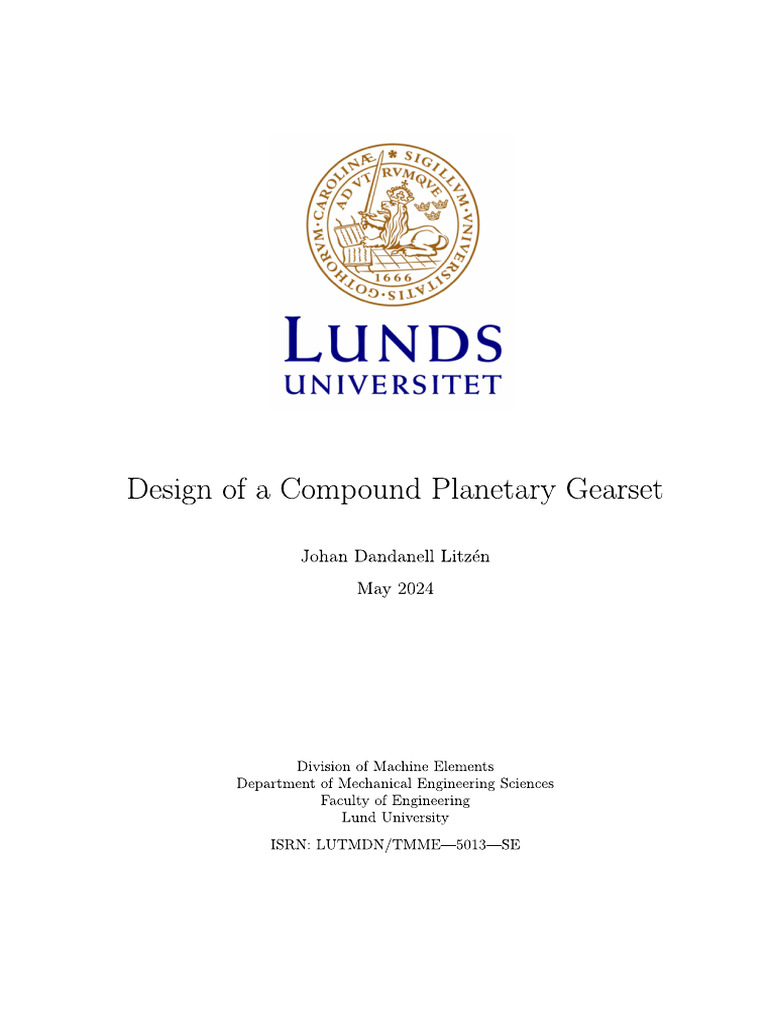 Design of A Compound Planetary Gearset LUND UNI | PDF