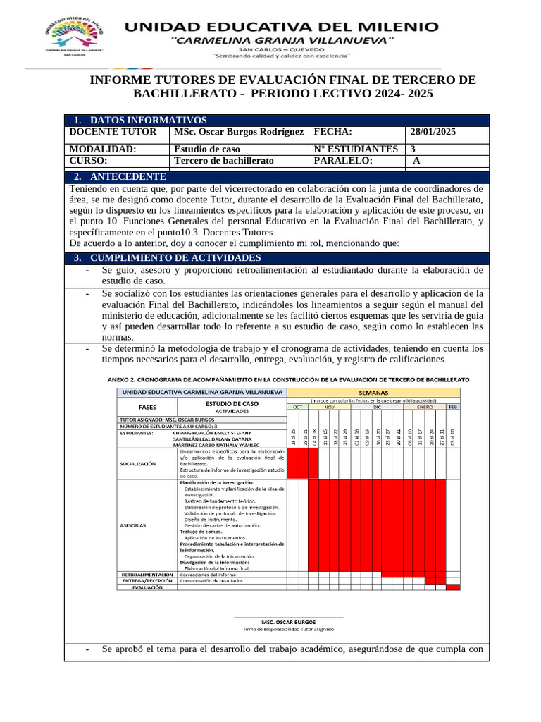 Informe Evaluación Final Tercero de Bachillerato | PDF | Evaluación | Caso de estudio