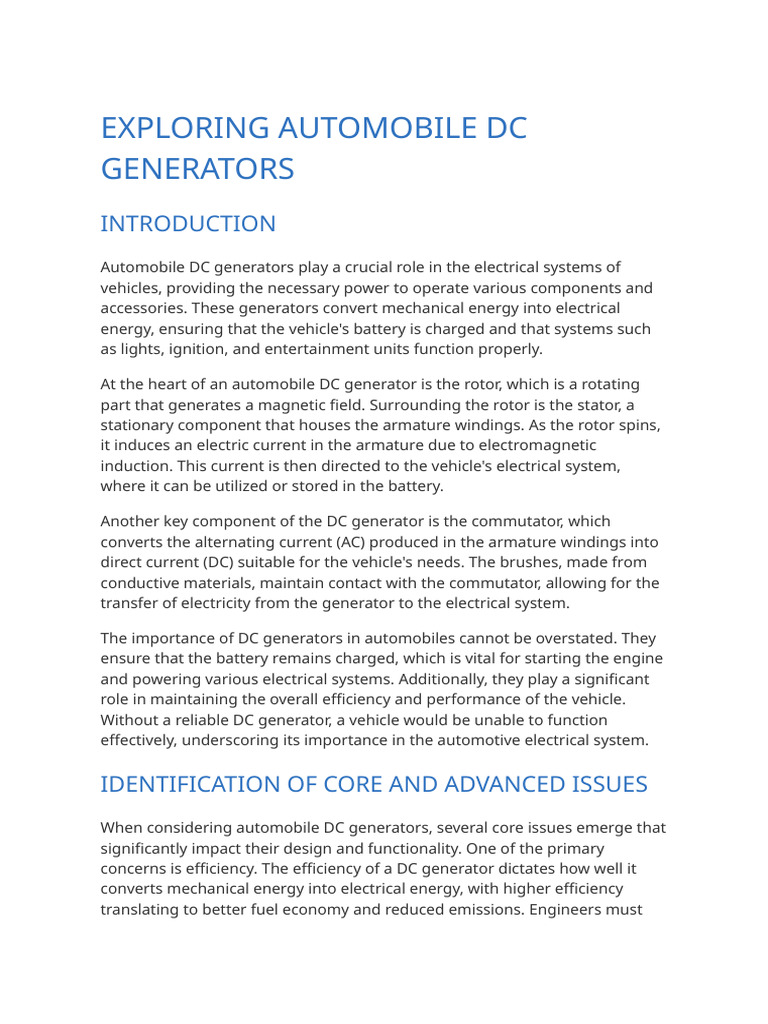 Exploring Automobile DC Generators | PDF | Electric Generator ...