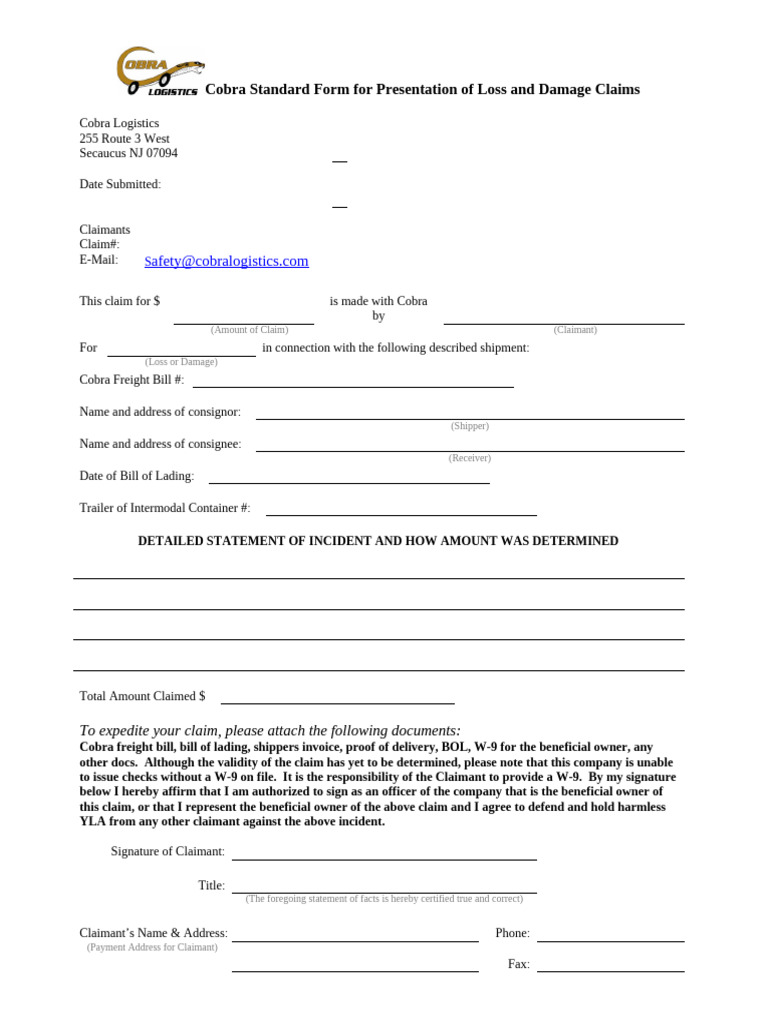 Standard Claim Form | PDF