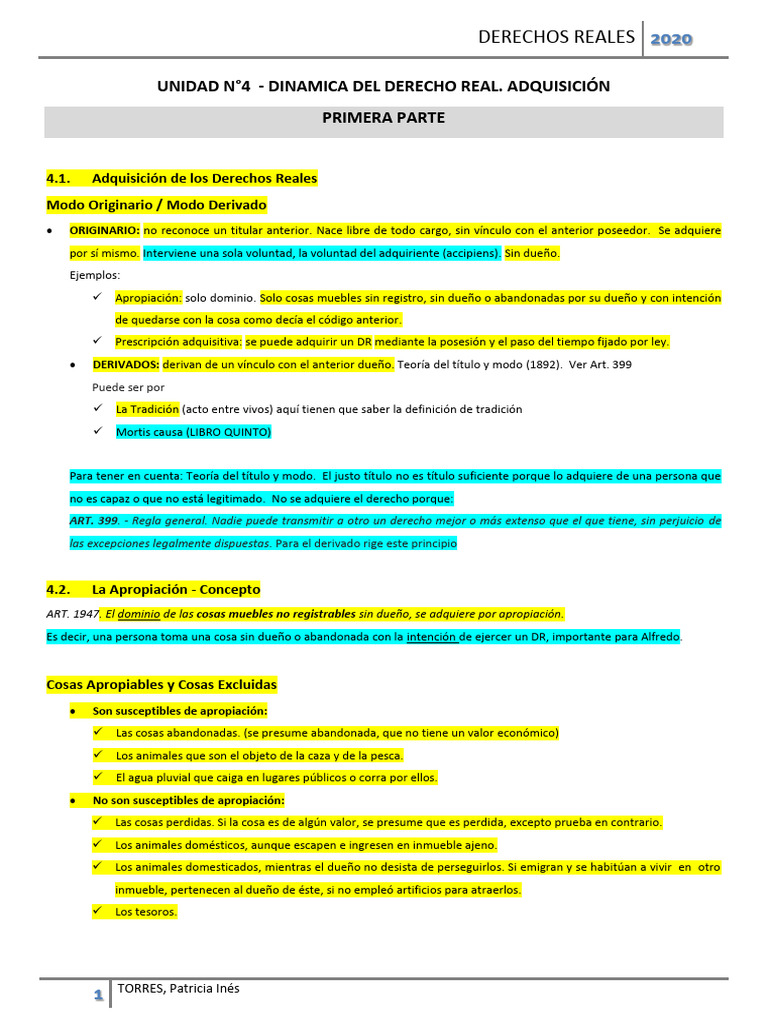 unidad 4 (2020)AMARILLO | PDF | Posesión adversa | Posesión (Ley)