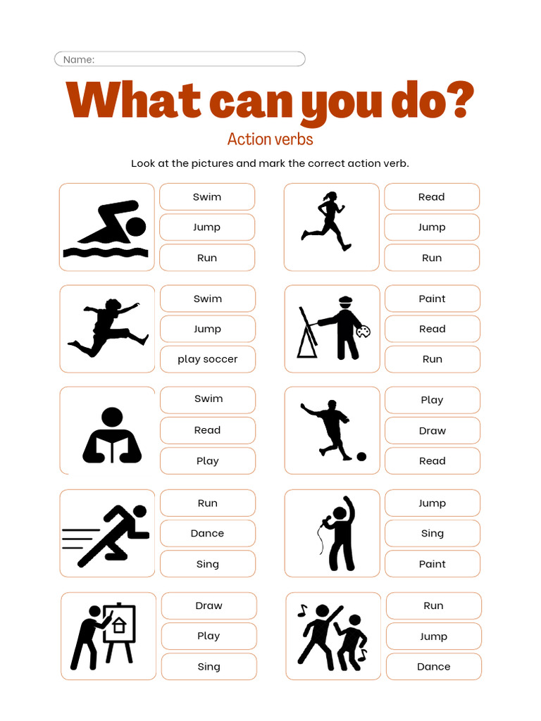 Action Verbs Picture Matching Activity | PDF