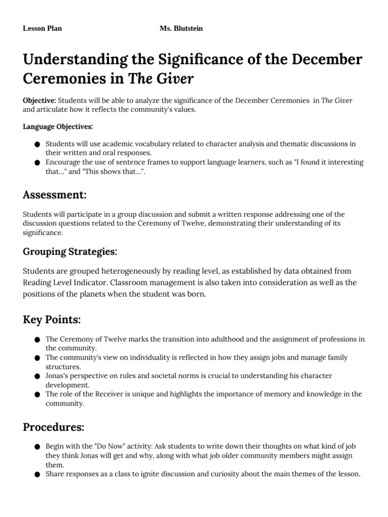 Understanding The Significance of The December Ceremonies in The Giver ...