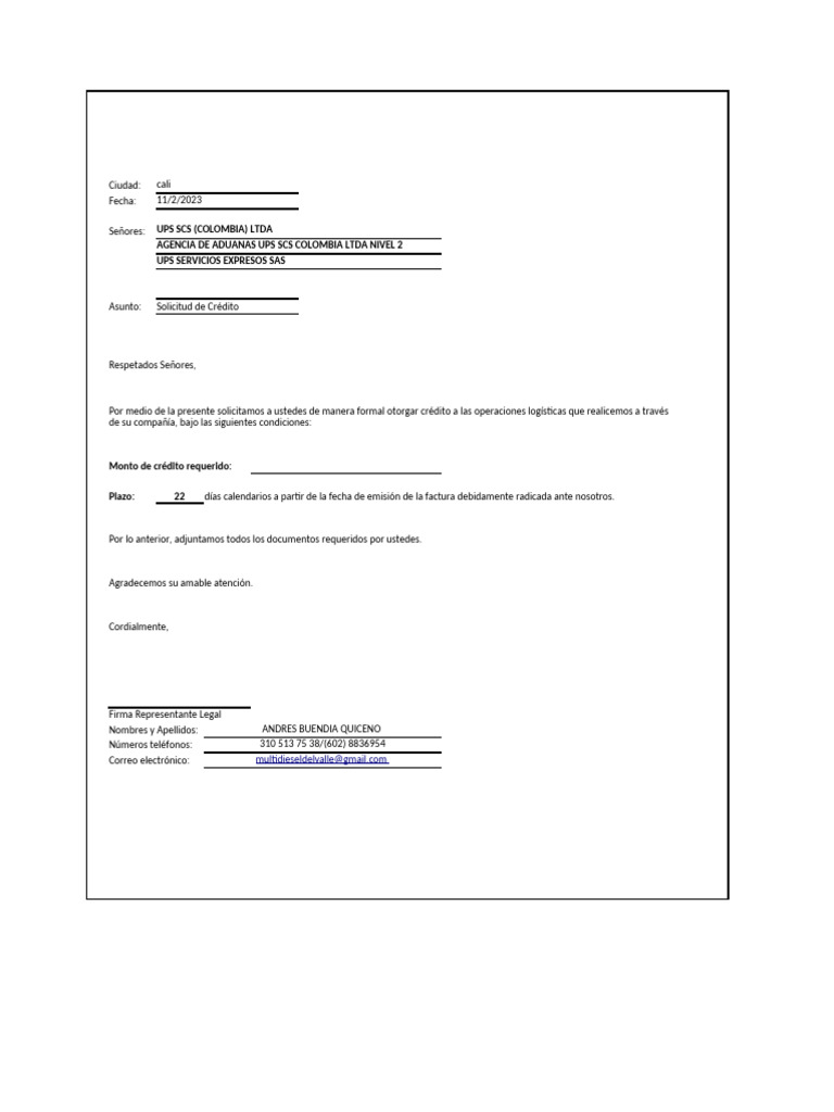 Modelo Carta Solicitud de Crédito | PDF