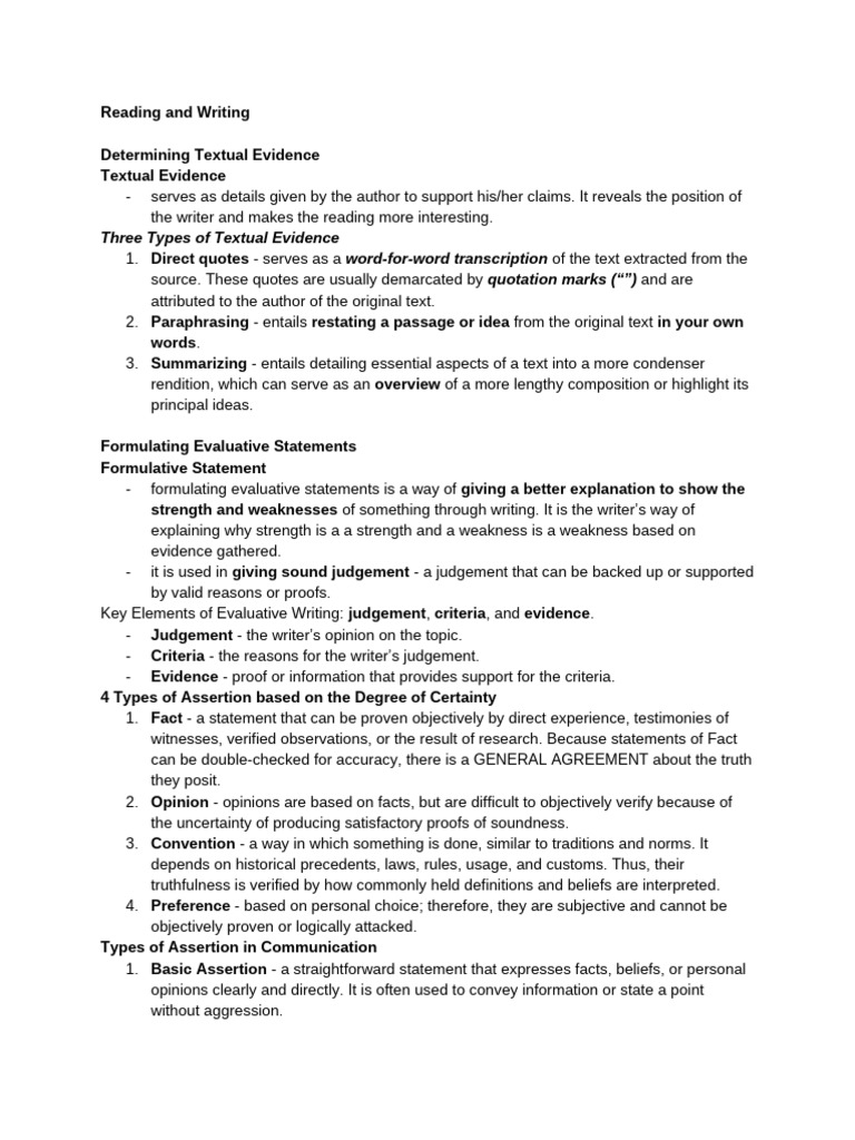 Understanding Textual Evidence and Evaluation | PDF | Evidence | Books