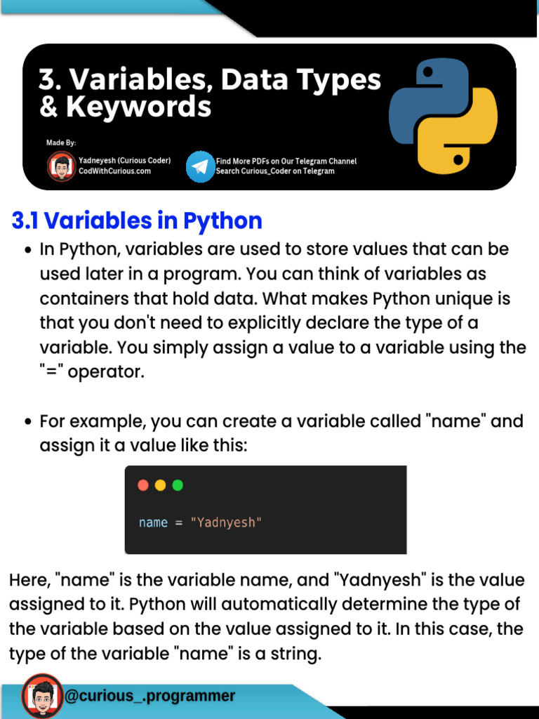 Python Variables and Data Types Guide | PDF | Reserved Word | Variable ...