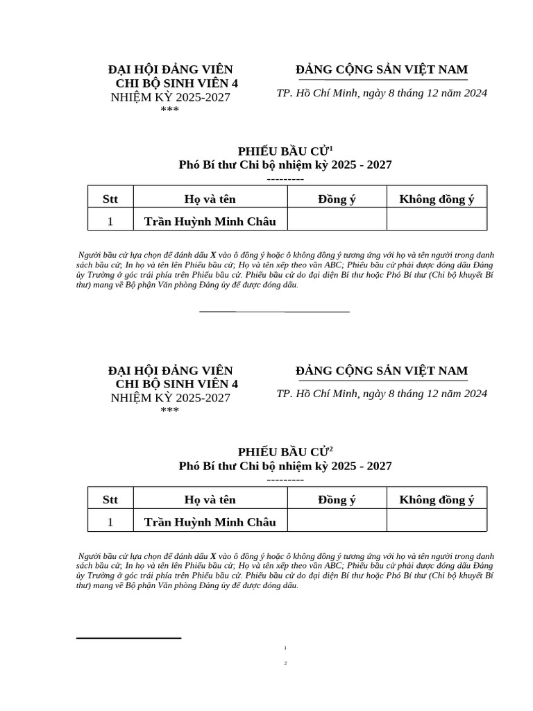6.6. Phieu Bau Tin Nhiem Pho Bi Thu | PDF