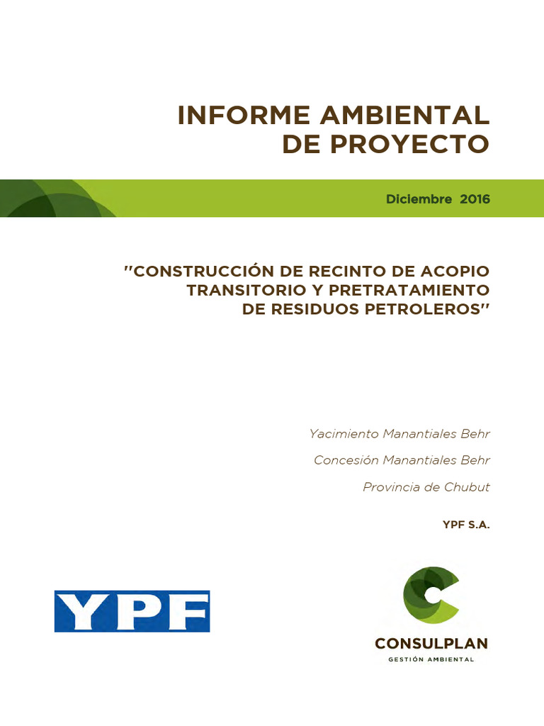 Informe-Ambiental-de-Proyecto | PDF | Petróleo | Gestión de residuos