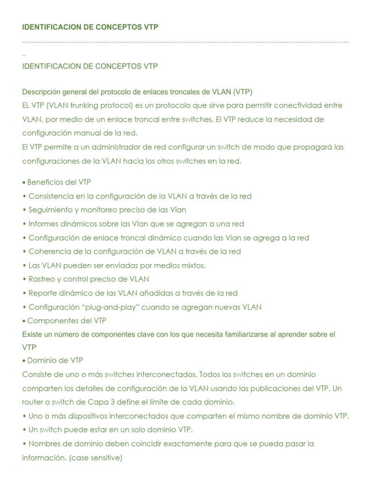 Identificacion de Conceptos VTP | PDF | Arquitectura de Computadores | Protocolos de comunicaciones
