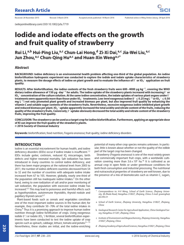 Iodide and Iodate Effects On The Growth and Fruit Quality of Strawberry ...