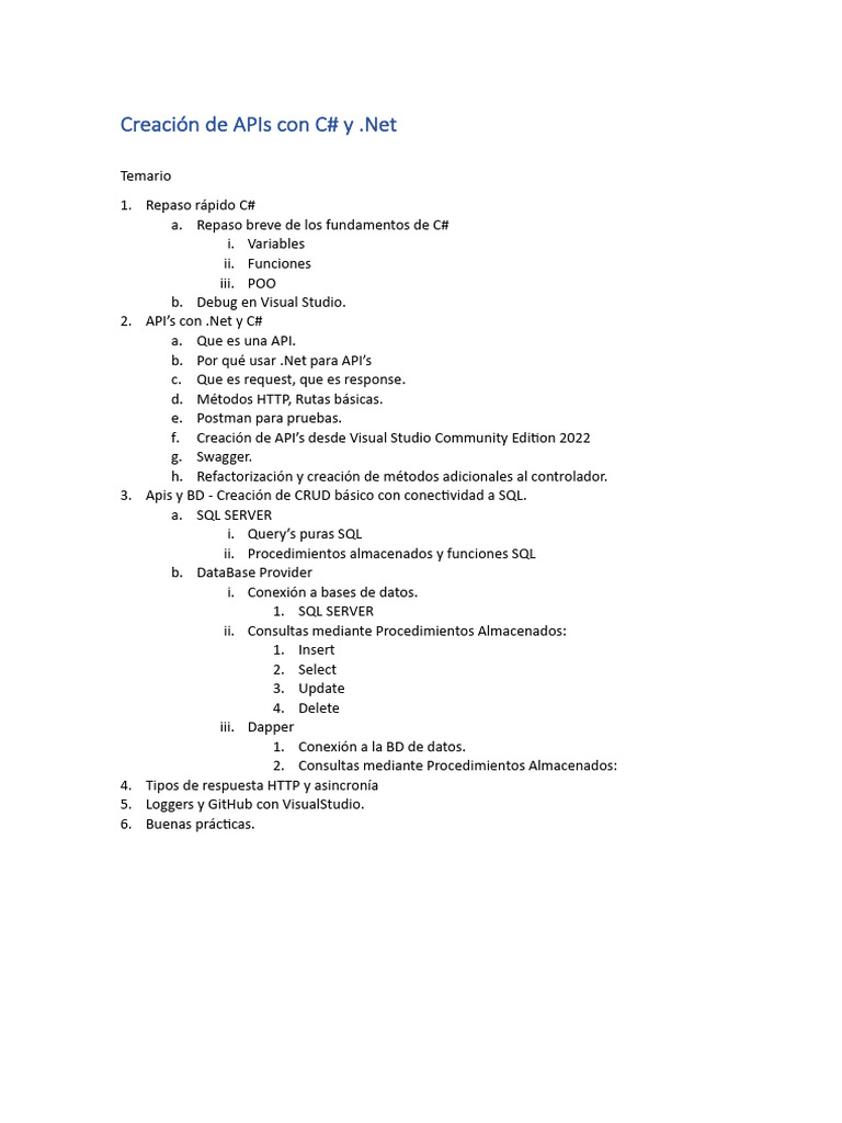 Creación de APIs con C# y .Net | PDF