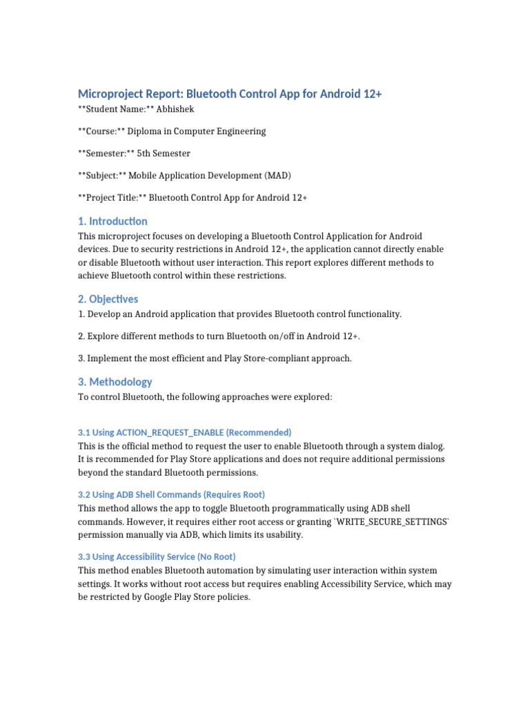 Bluetooth Control Microproject | PDF | Android (Operating System ...