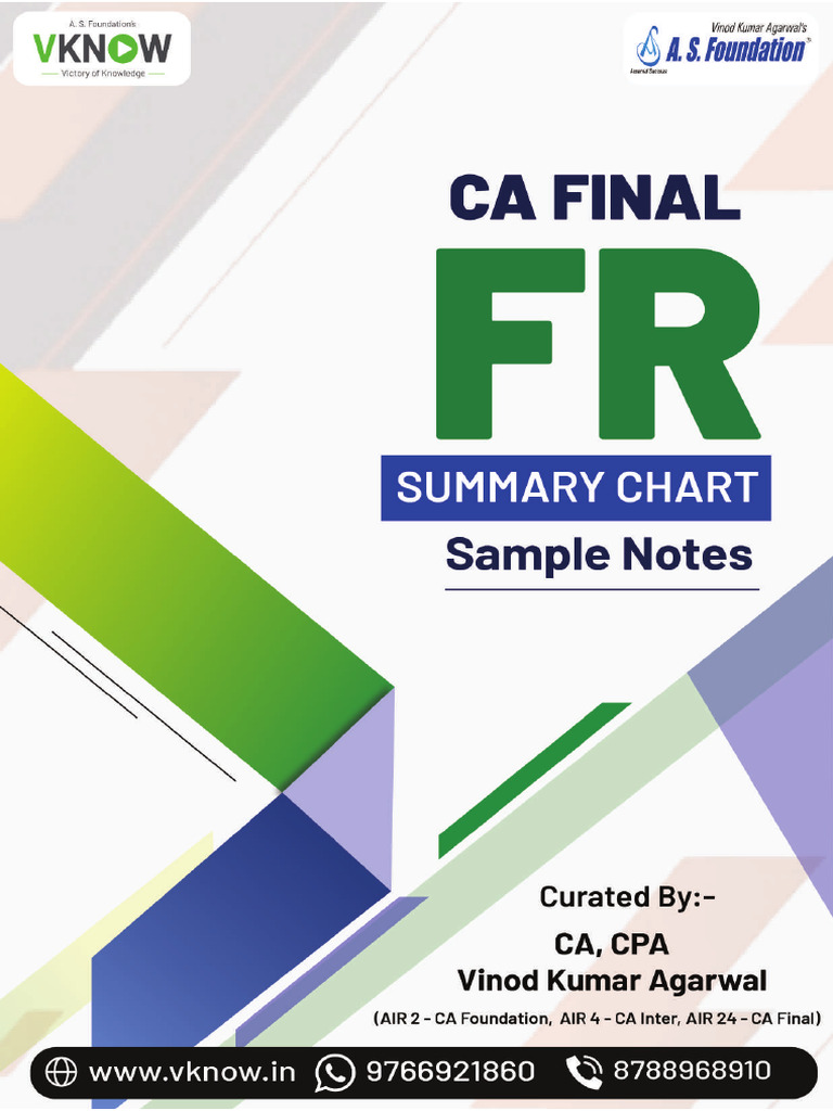 CA FINAL - Financial Reporting SUMMARY CHART - Sample Book - by CA, CPA Vinod Kumar Agarwal | PDF