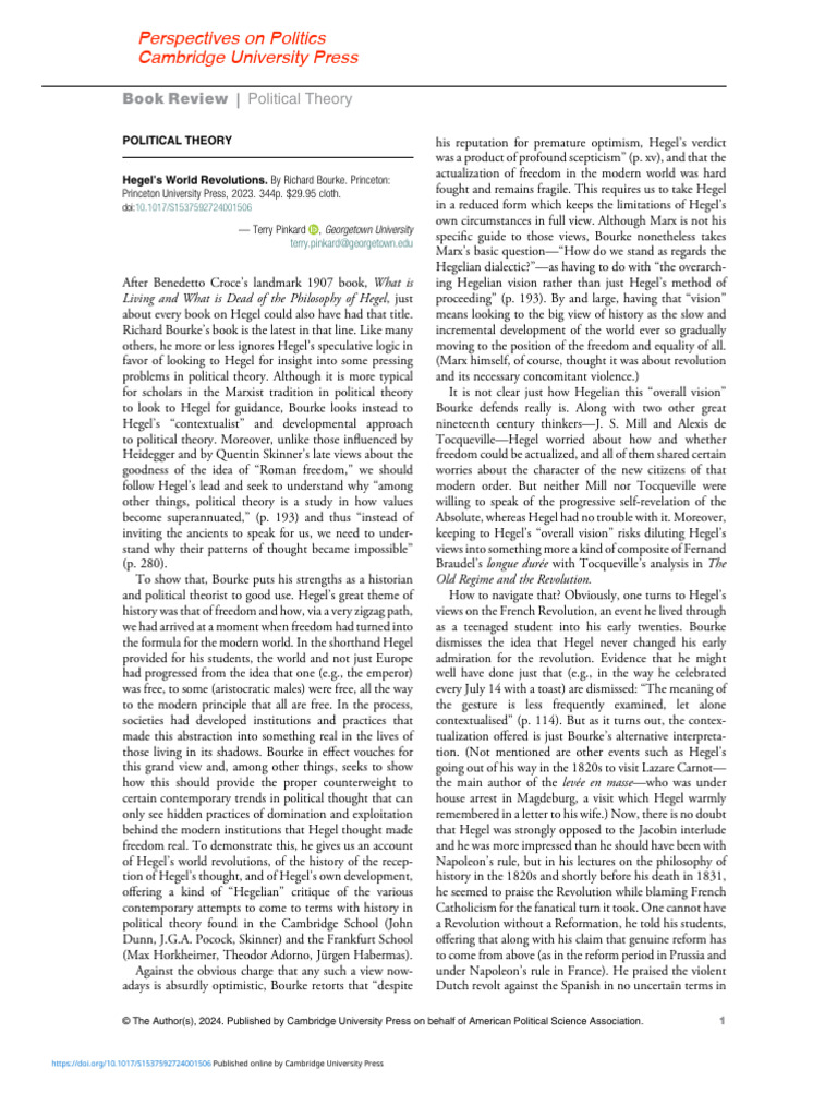 Terry Pinkard Review of Richard Bourke H | PDF | Georg Wilhelm ...