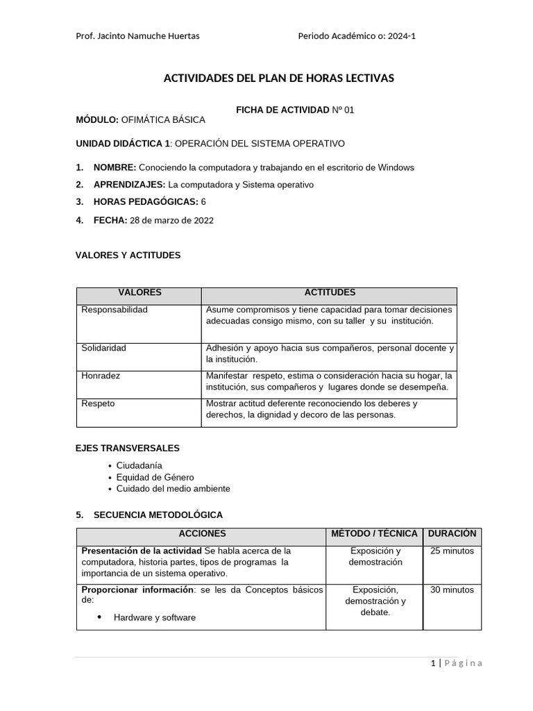 Curso Ofimática Básica: Sistema Operativo | PDF | Maestros | Evaluación