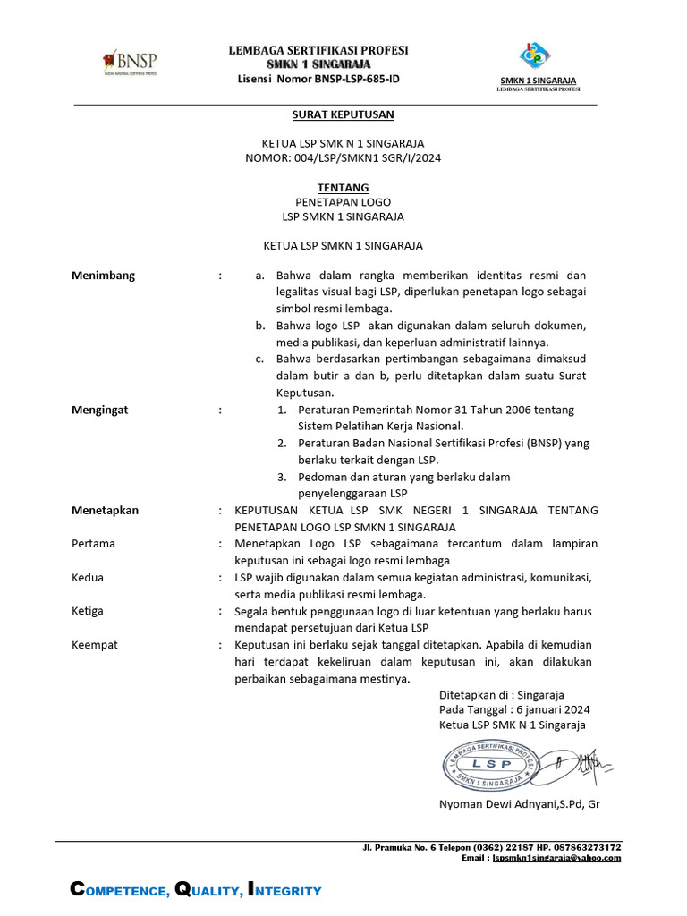 Penetapan Logo LSP SMK N 1 Singaraja | PDF