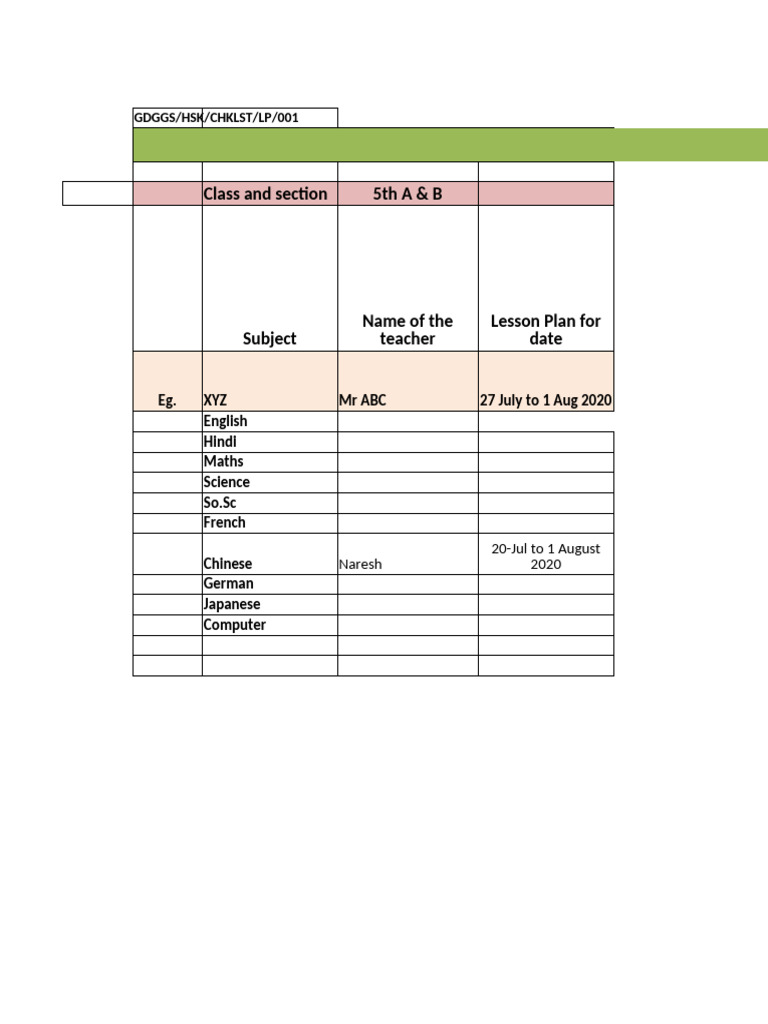 5A & B Checklist For Chinese Lesson Plan | PDF