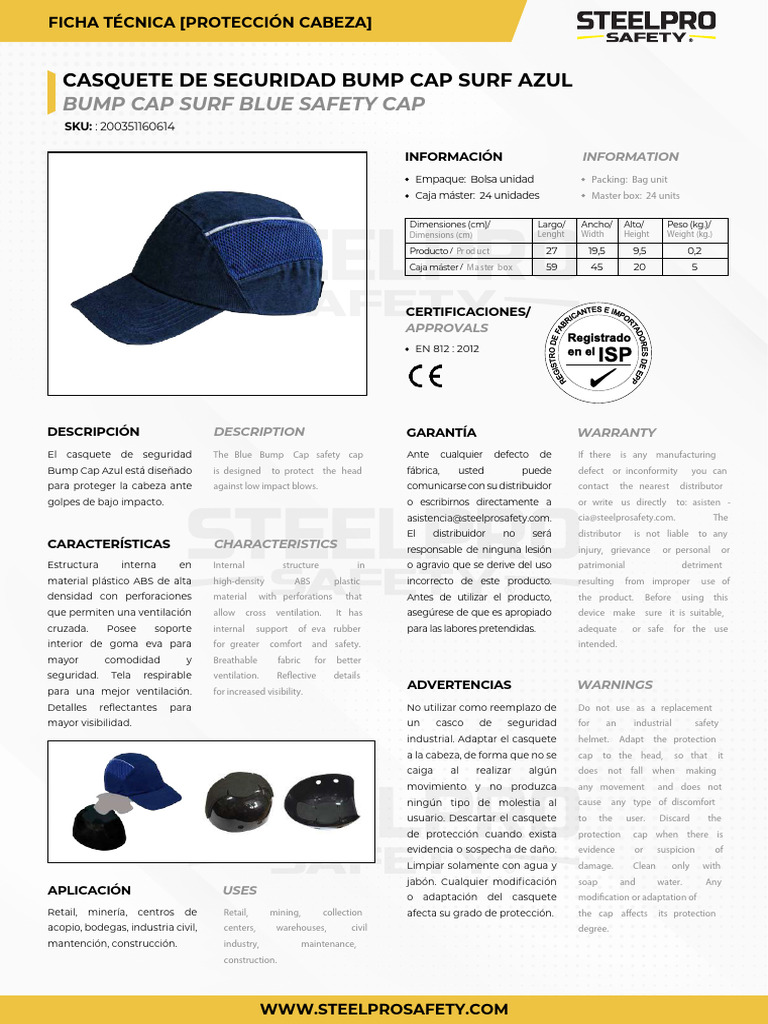 Casquete de Seguridad Bump Cap Azul | PDF