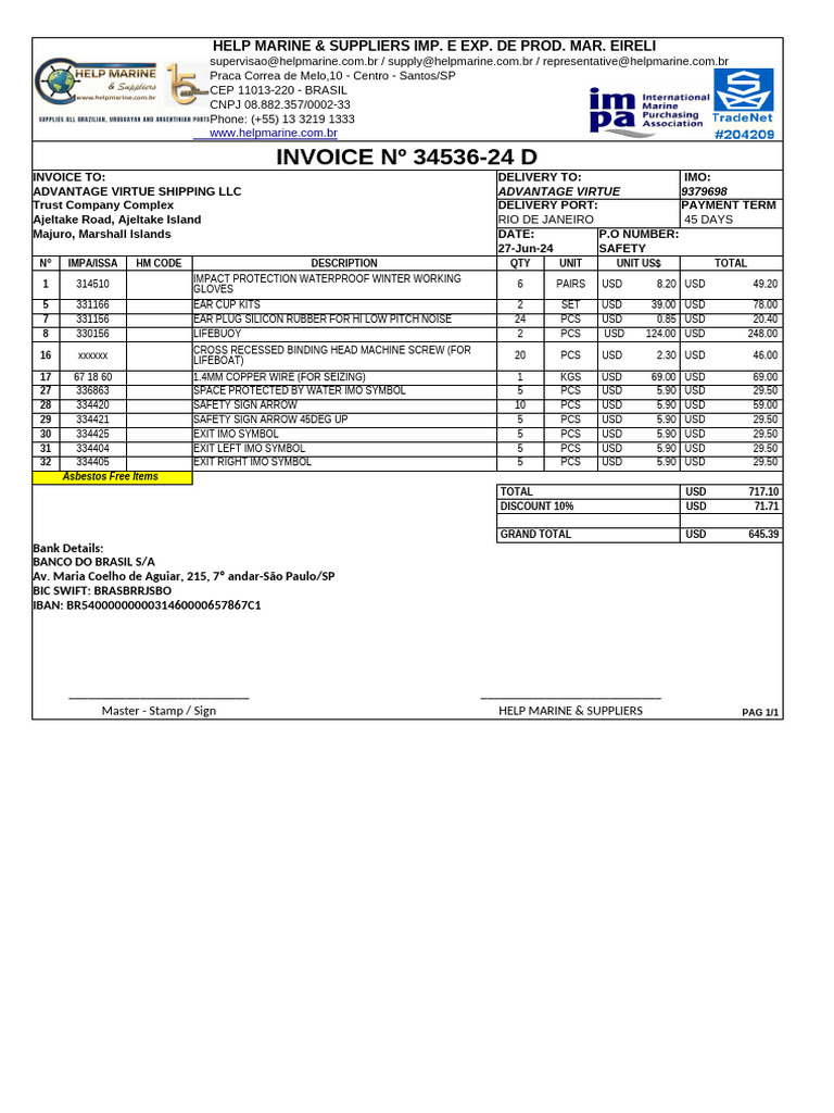 Invoice 34536-24 D - Safety - Atilio | PDF