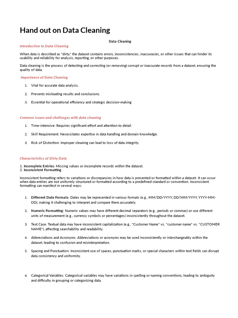 Hand Out On Data Cleaning | PDF | Data | Data Analysis