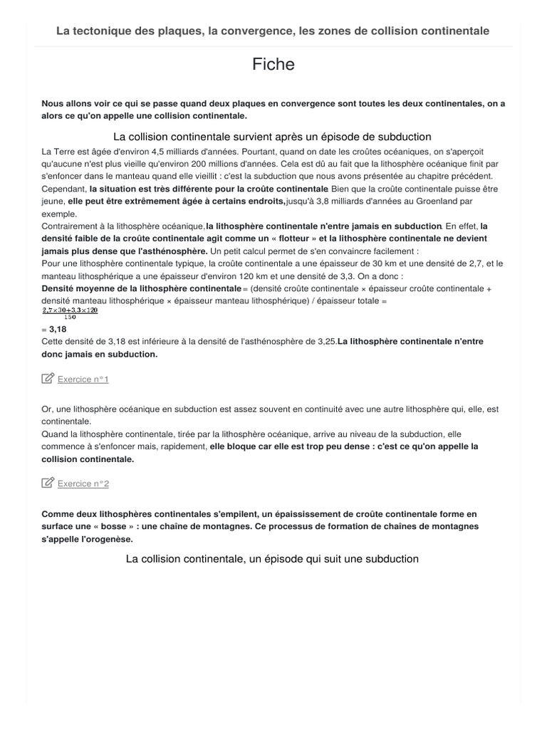 Collision Continentale et Orogenèse | PDF | Tectonique des plaques ...