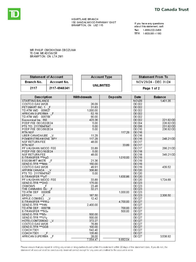 Account Statement Overview | PDF | Overdraft | Fee