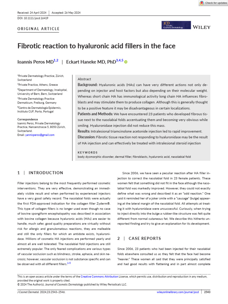 Fibrotic Reaction To Hyaluronic Acid Fillers in The Face | PDF