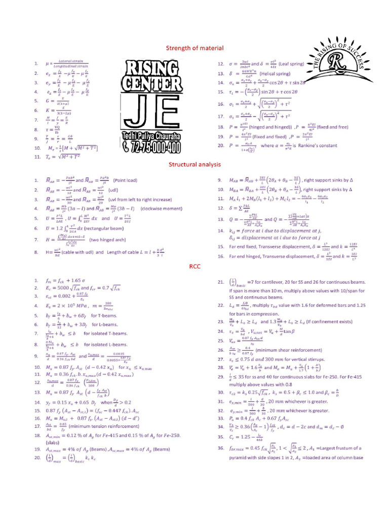 Civil All Formulas | PDF