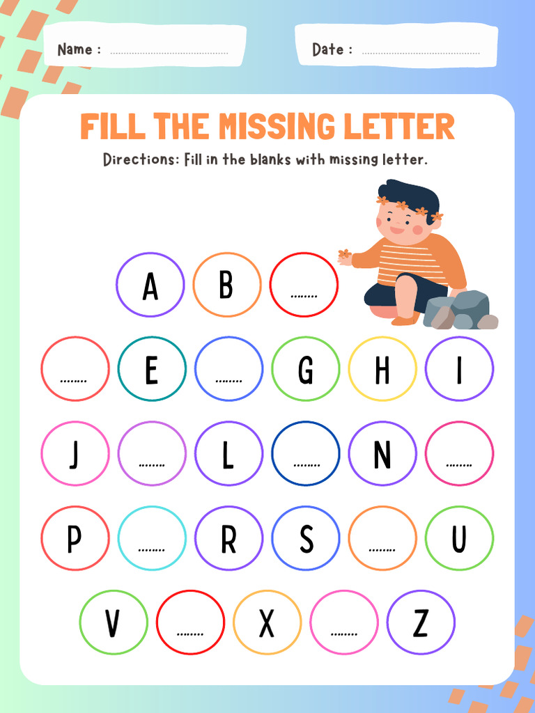 Fill in Missing Alphabet Letters Worksheet in Colorful Simple Style | PDF