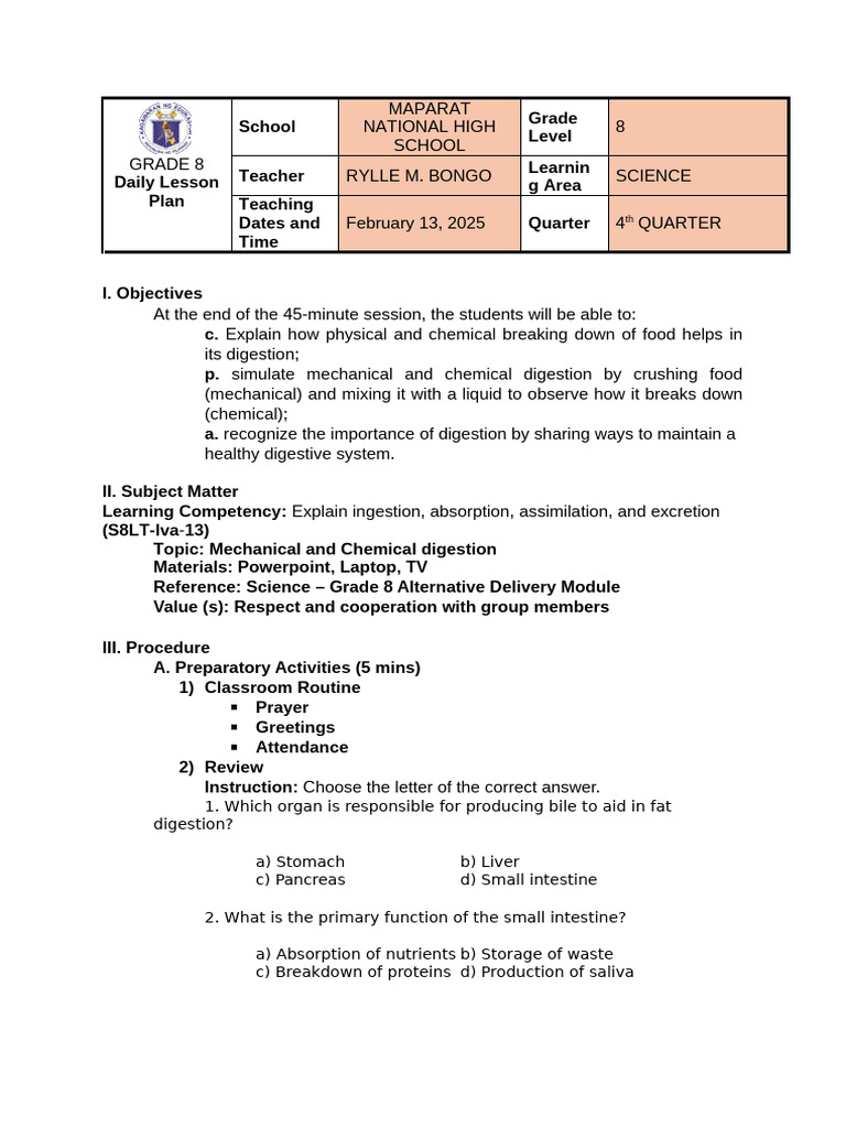 Mechanical and Chemical Digestion | PDF | Digestion | Stomach