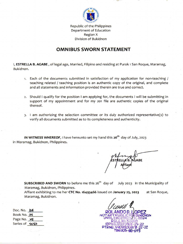 Omnibus Sworn Statement | PDF