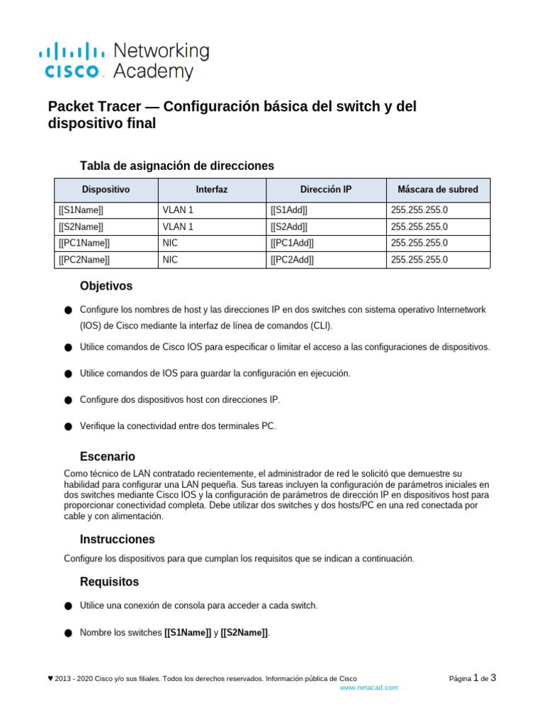 2.9.1 Packet Tracer - Basic Switch and End Device Configuration | PDF ...