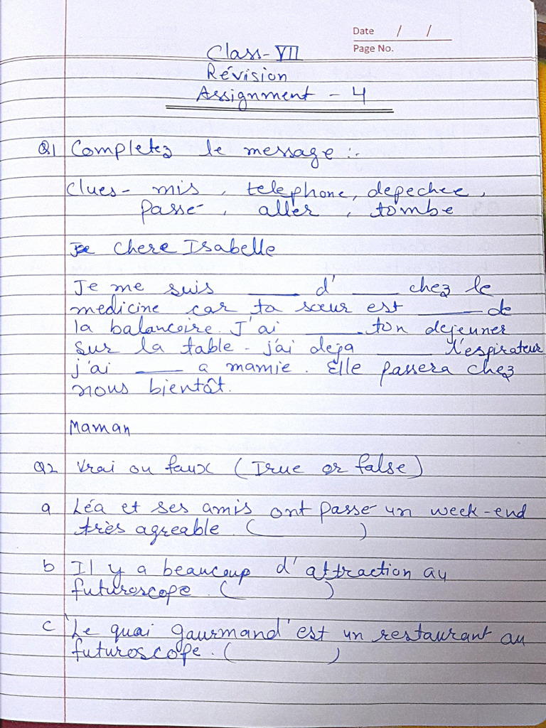 Ass.4 and 5 Class 7 (French) - 1 | PDF