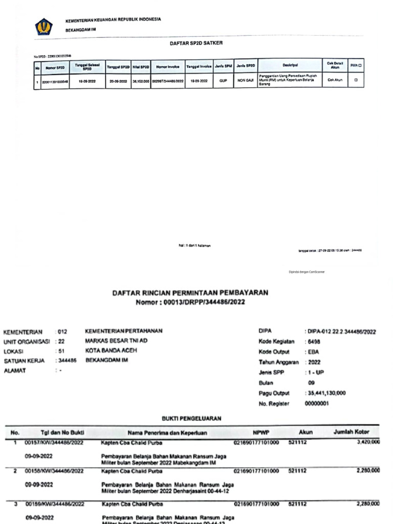 SP2D Ransum Dan Pam | PDF