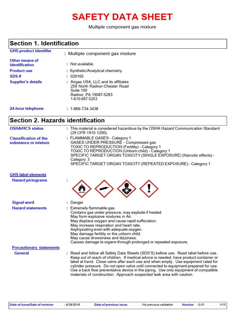 Hydrogen 812.9ppm Hydrogen MSDS | PDF | Safety | Occupational Safety ...