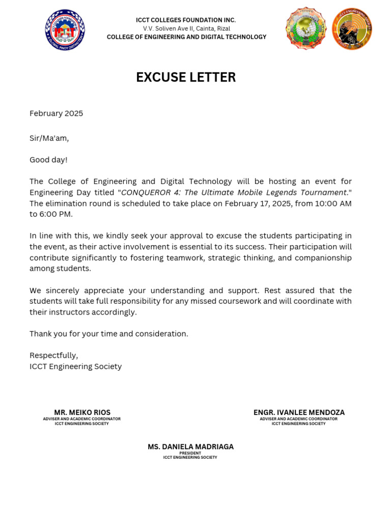 Excuse-Letter Players | PDF