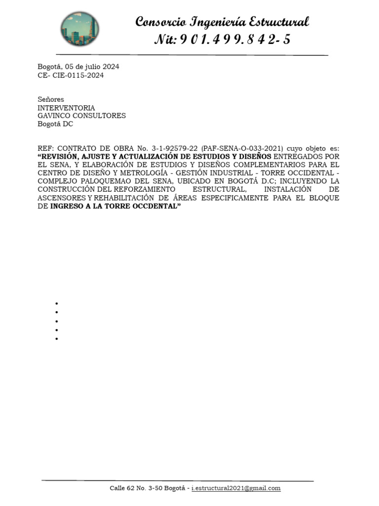 CE-CIE-115_ INFORMACIÓN DE INICIO DE OBRA SENA COMPLEJO PALOQUEMAO | PDF | Bogotá