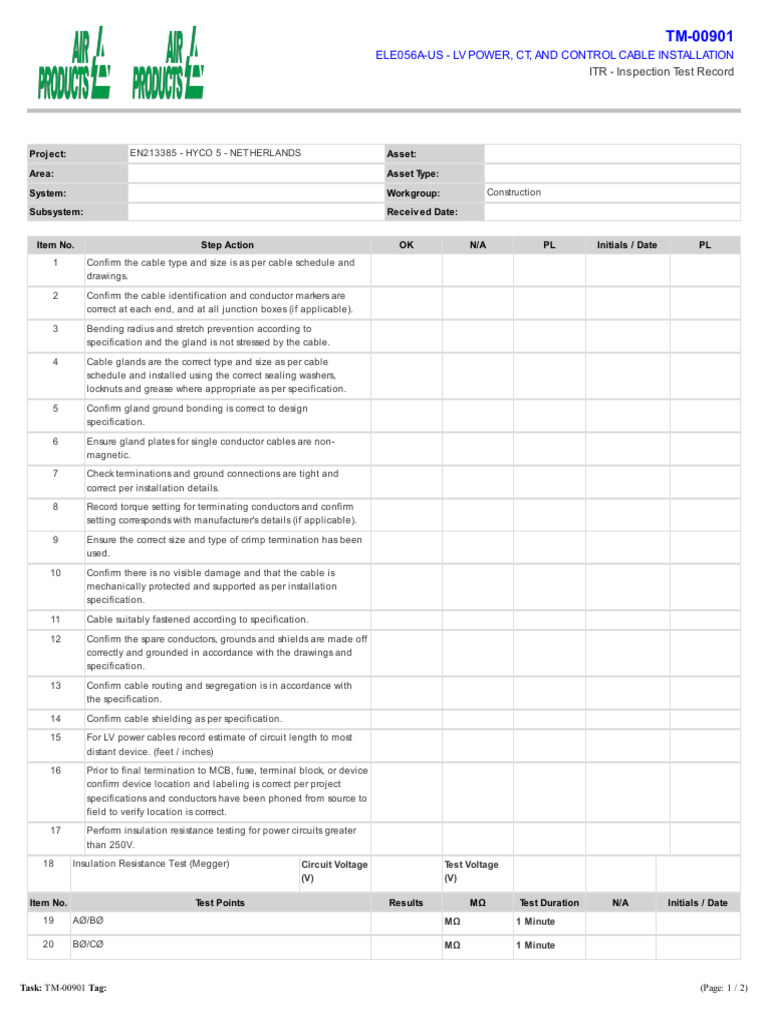 Ele056a - LV Power, CT, and Control Cable Installation | PDF ...