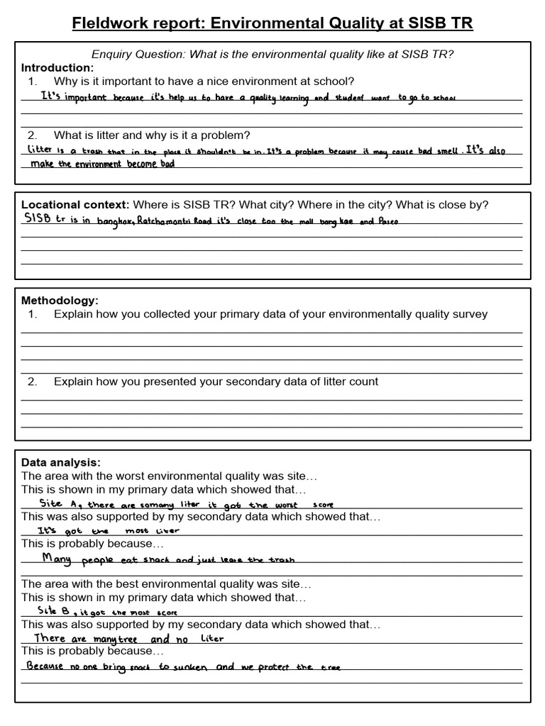 Geography Field Report Template | PDF | Methodology | Inquiry