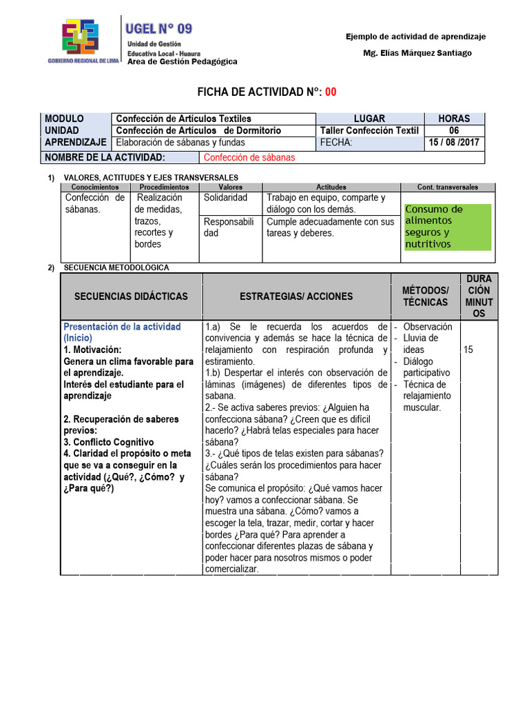 Ficha de Actividad - Modelo - Confecciòn Textil | PDF | Evaluación | Aprendizaje