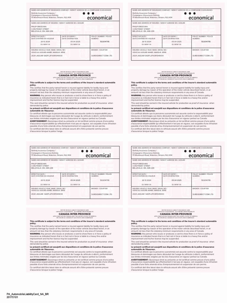 Auto Insurance Proof Card | PDF | Insurance | Risk