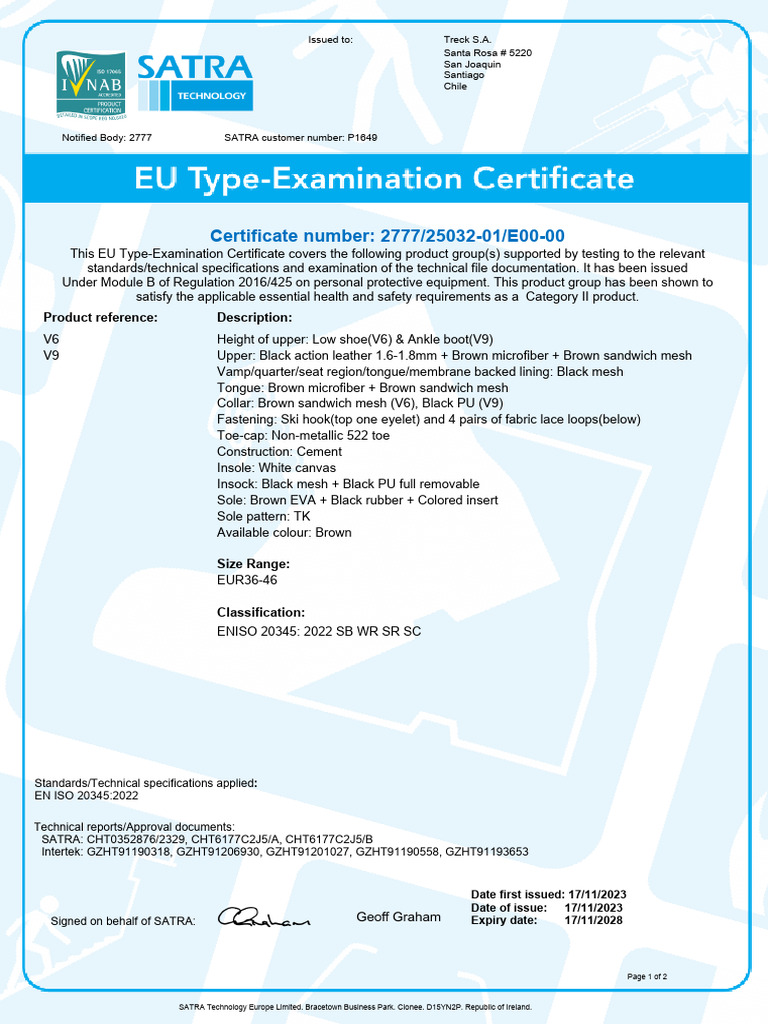 PPE Certification for Treck S.A. | PDF | Shoe | Certification