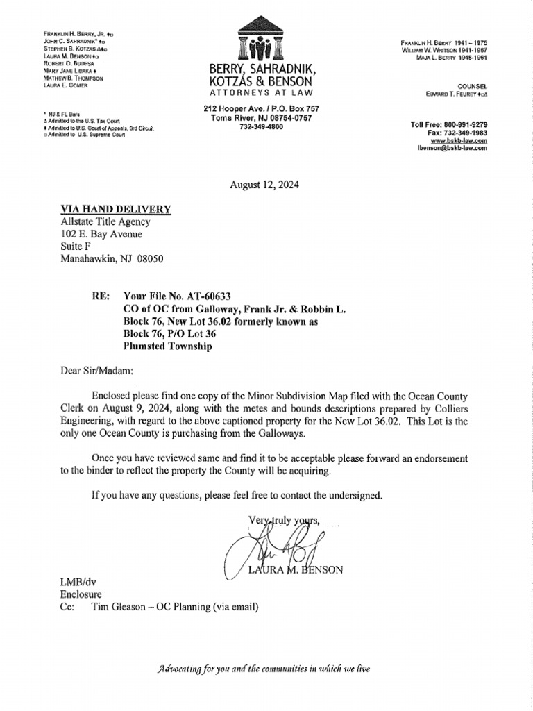 LTR To Allstate Title Send 1 Copy of Minor Subdivision Plan | PDF