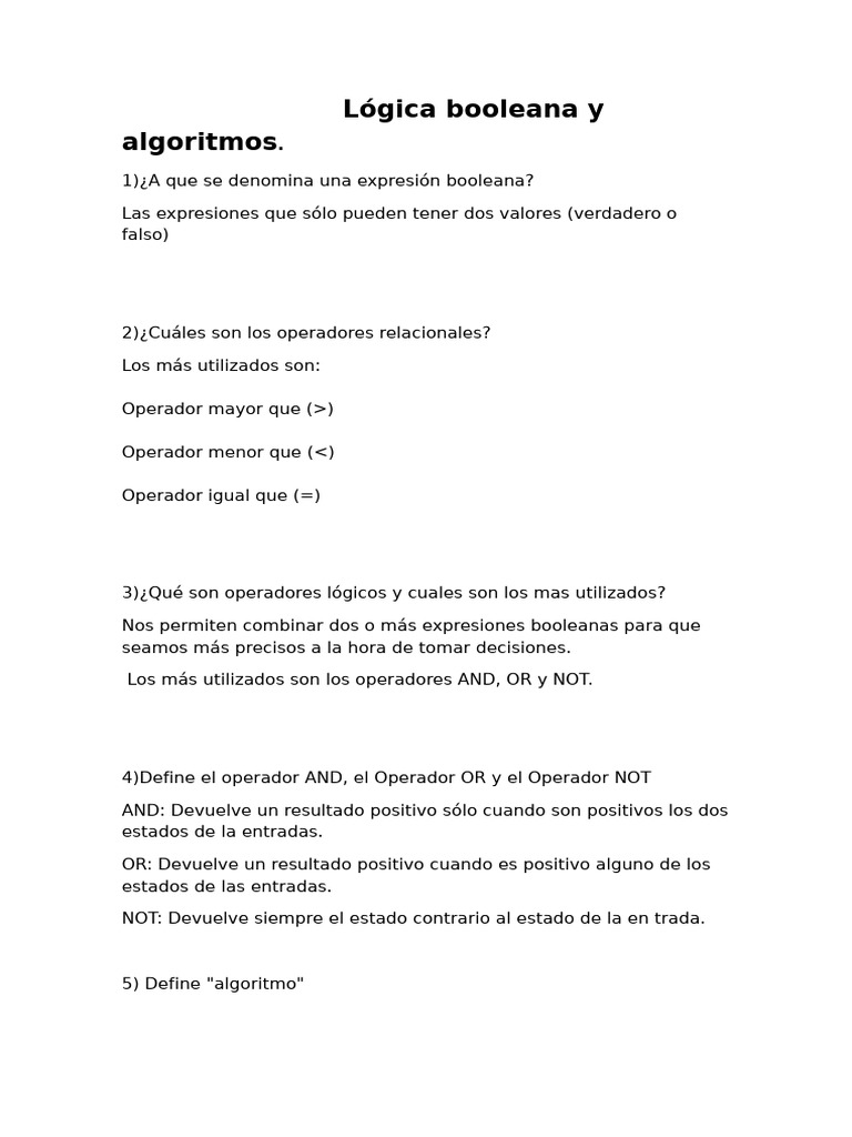 Práctica 3. Lógica Booleana y Algoritmos. | PDF
