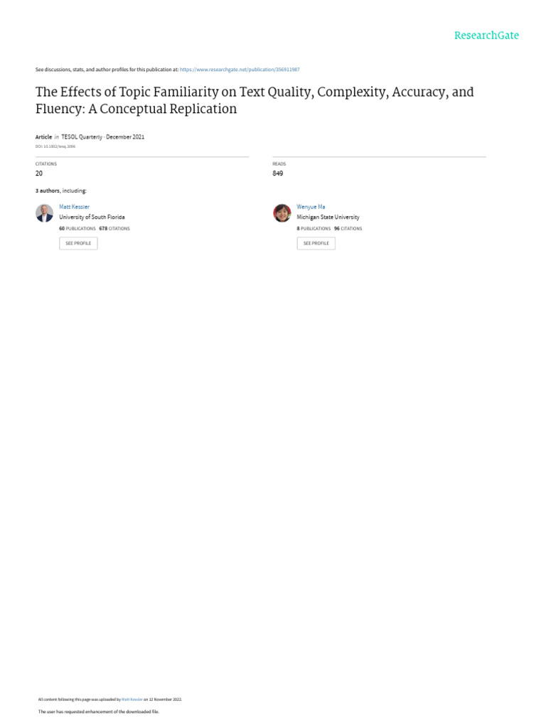 FINAL-Manuscript Theeffectsoftopicfamiliarity | PDF | Second Language Acquisition | Fluency